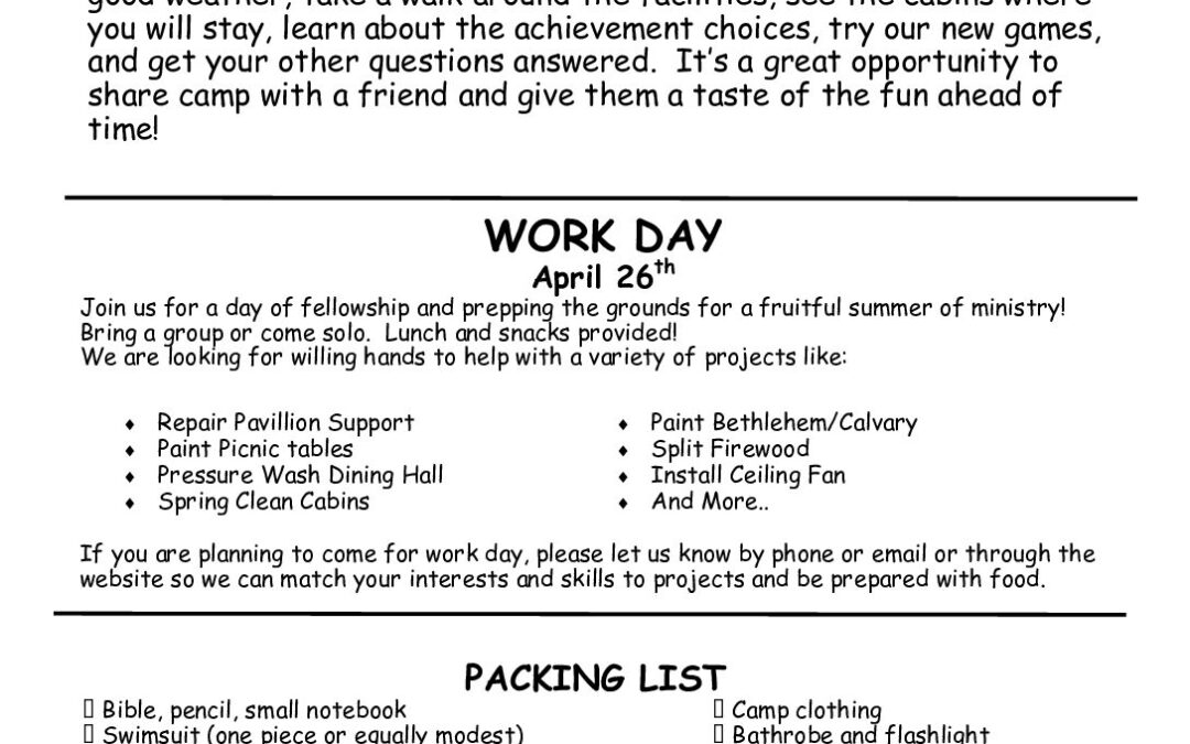 25 CBC Packing List | Cortland Bible Club Camp